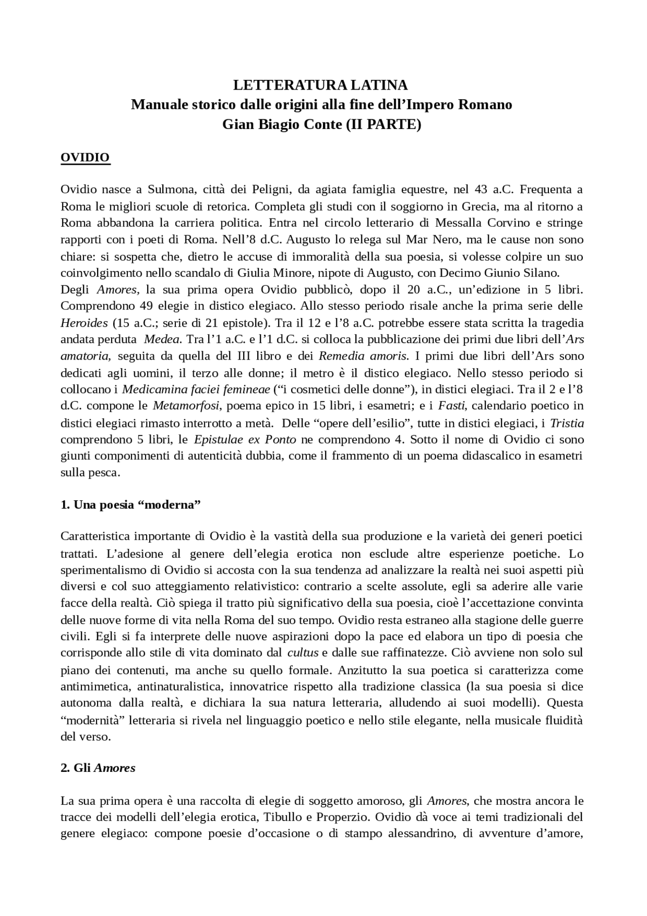Riassunto Di Letteratura Latina Di Gian Biagio Conte Docsity
