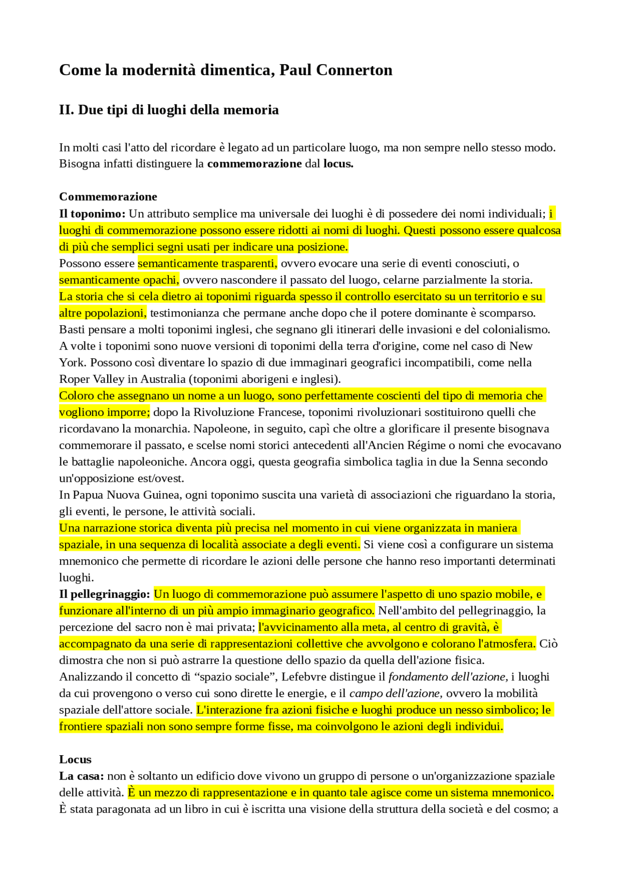 Come la modernità dimentica - Paul Connerton - Docsity