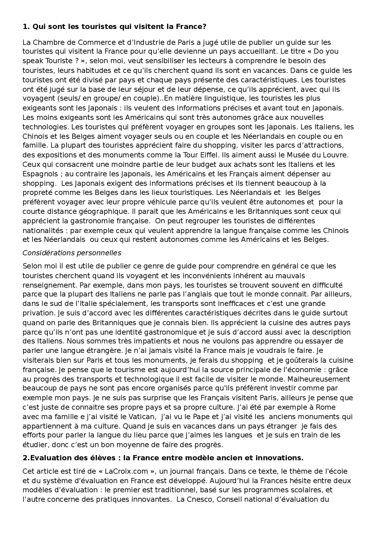 Lingua Francese Orale Docsity