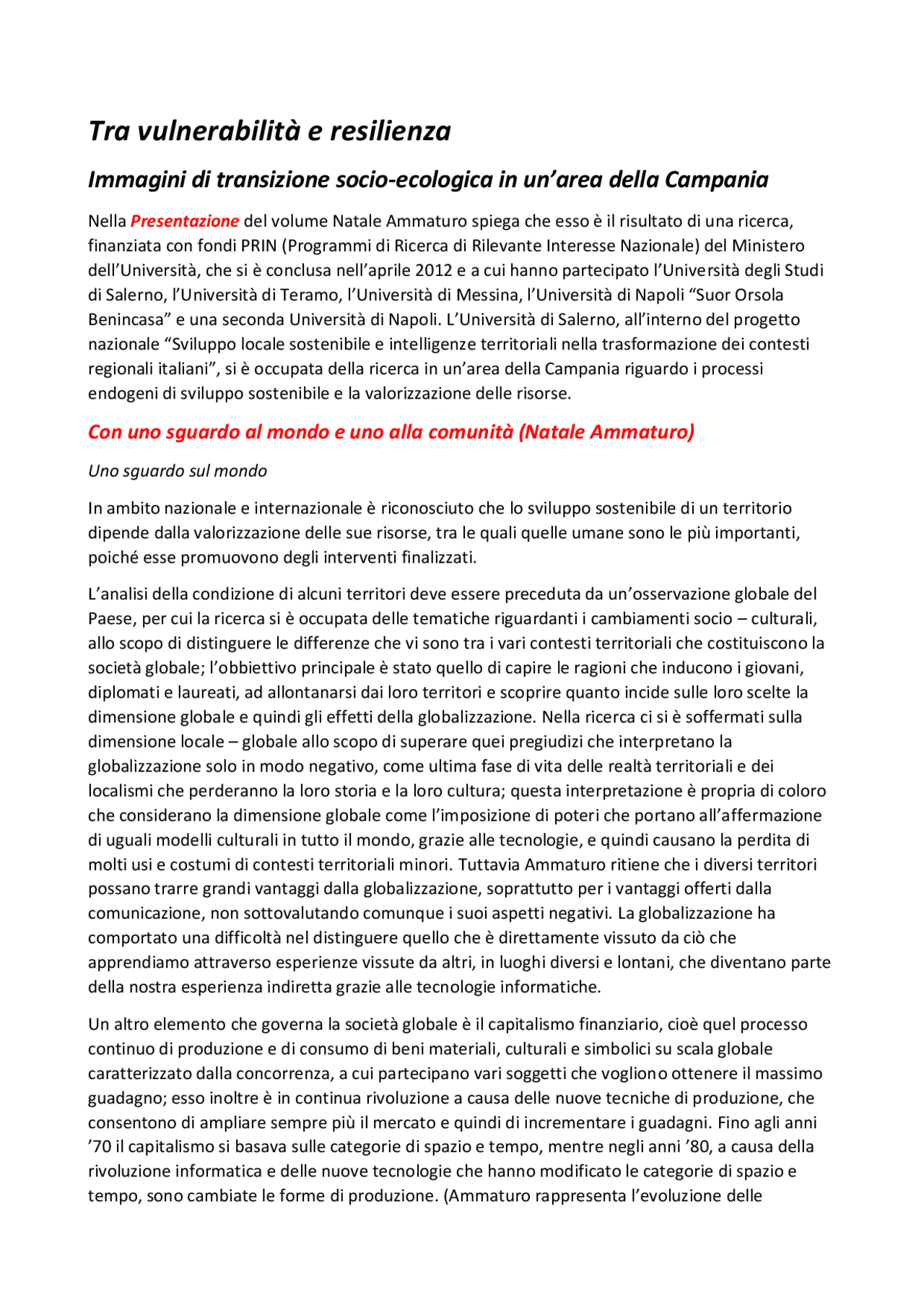 Tra Vulnerabilità E Resilienza Sintesi Del Corso Di Sociologia Docsity