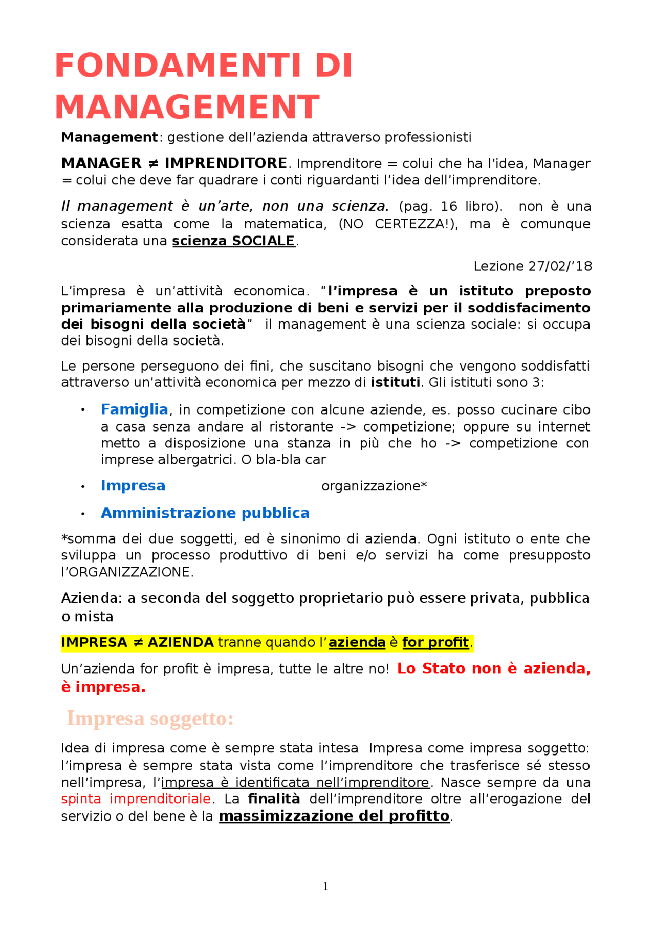 Management Appunti Lezione Docsity