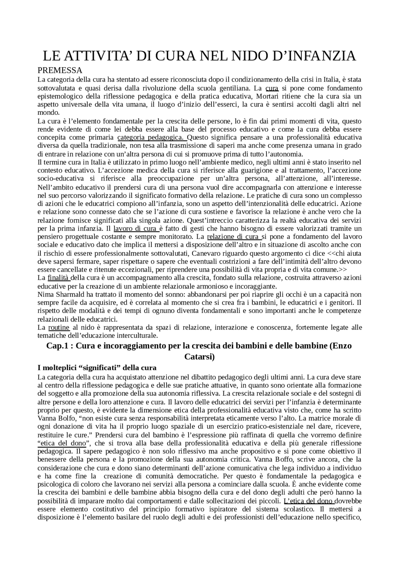 Le Attività Di Cura Nel Nido Dinfanzia E Catarsi E Freschi Docsity