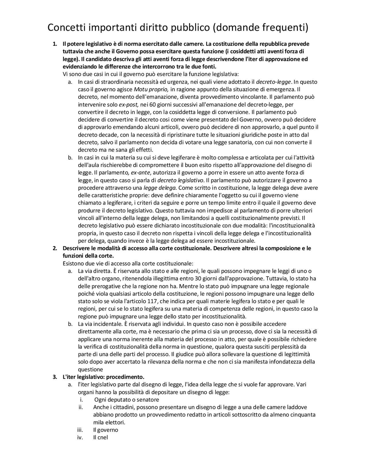 Istituzioni Di Diritto Pubblico Domande Frequenti Esame Docsity