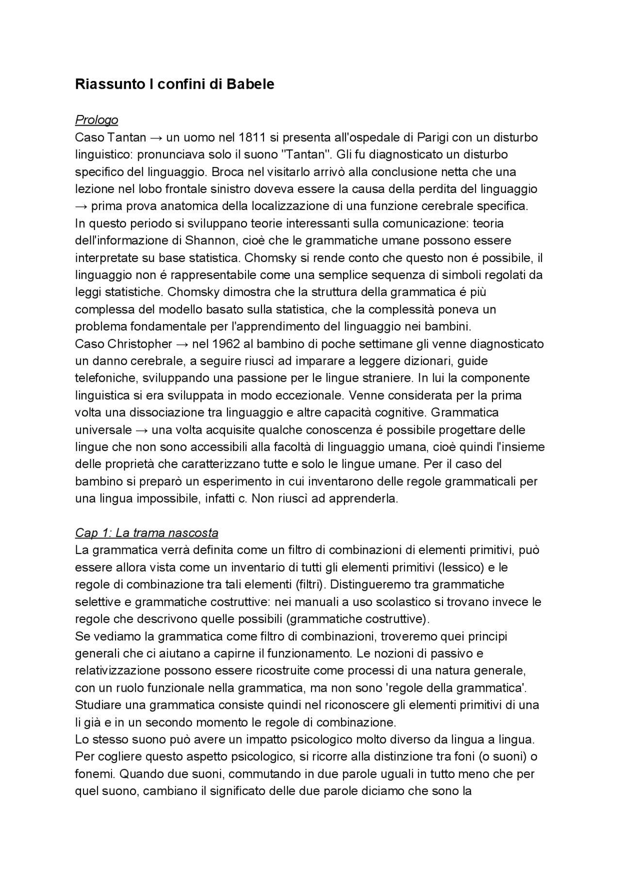 Riassunto I Confini Di Babele Capitolo 1 Summaries Of Glottologia