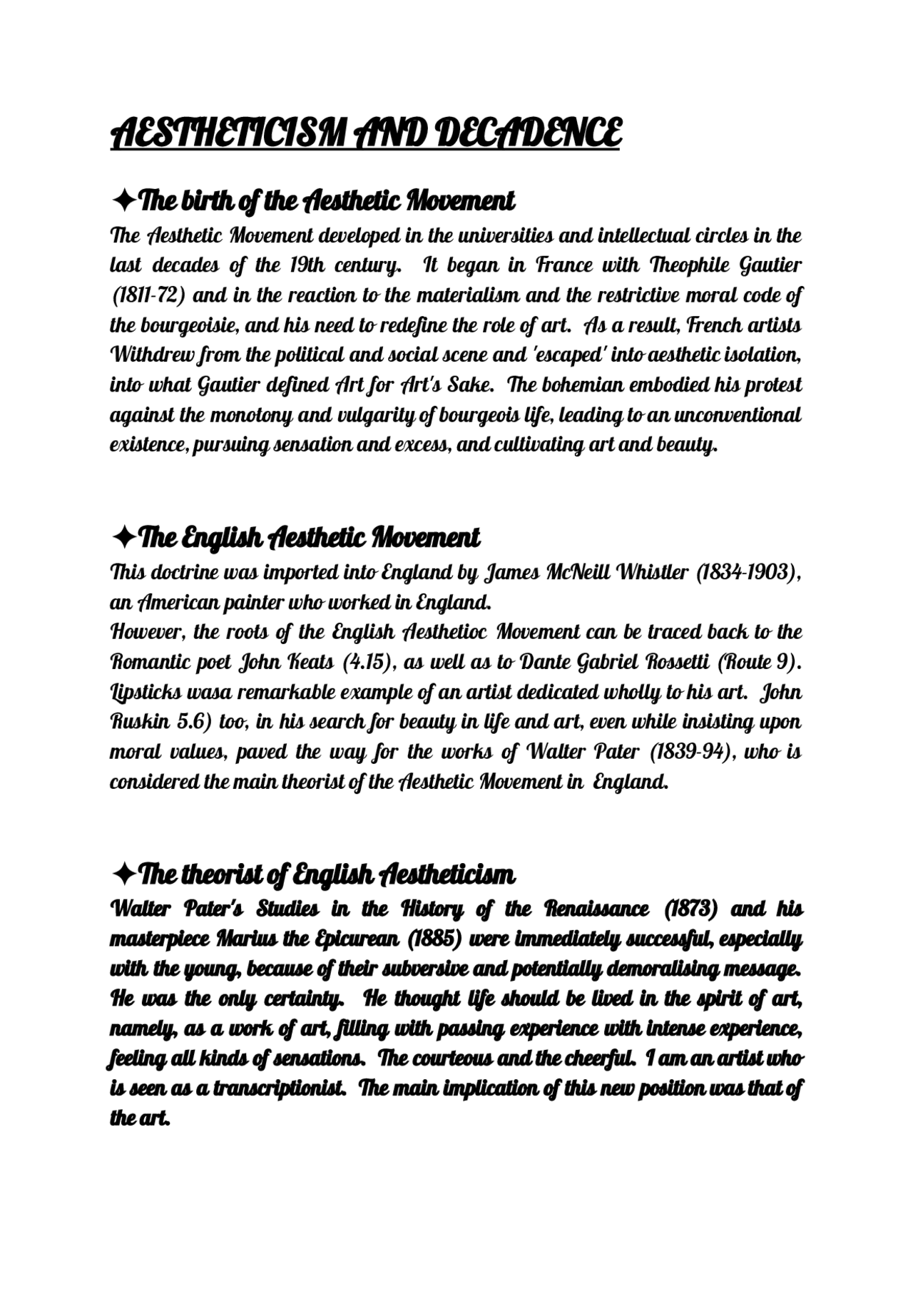 Aestheticism And Decadence Docsity