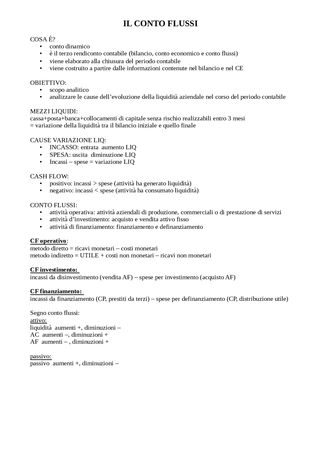 Conto flussi- economia aziendale - Docsity