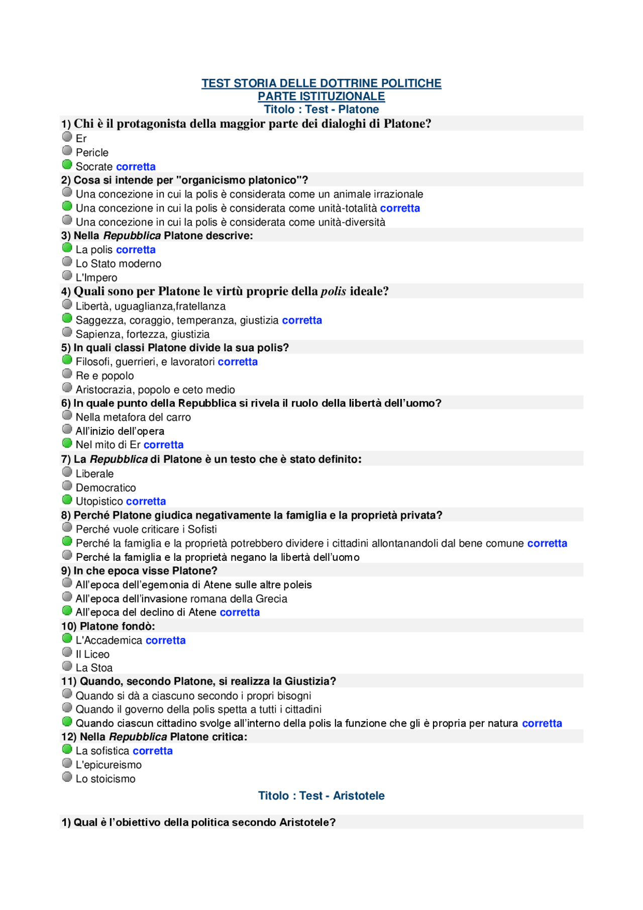 Test Storia Delle Dottrine Politiche Docsity