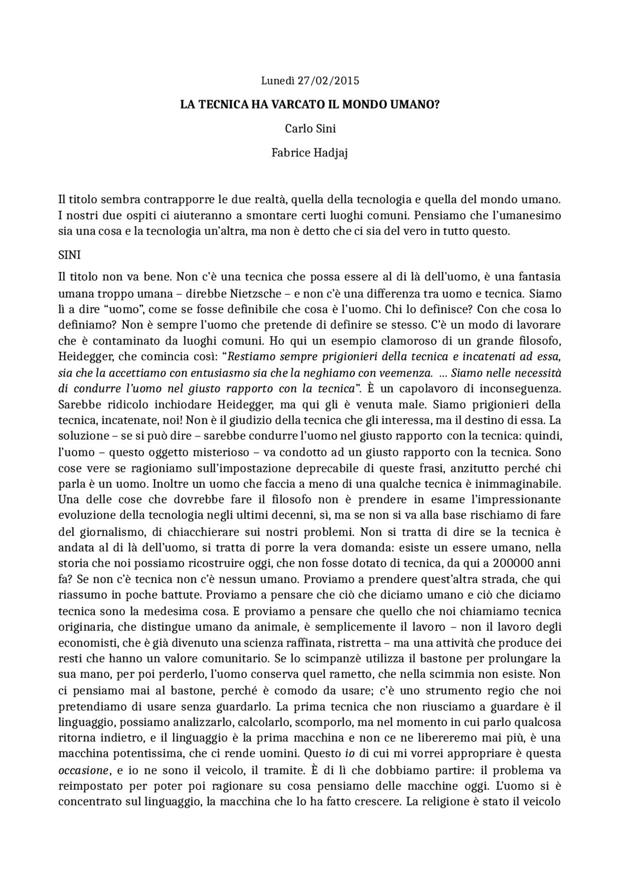 Carlo Sini Tecnica Appunti Di Filosofia Docsity
