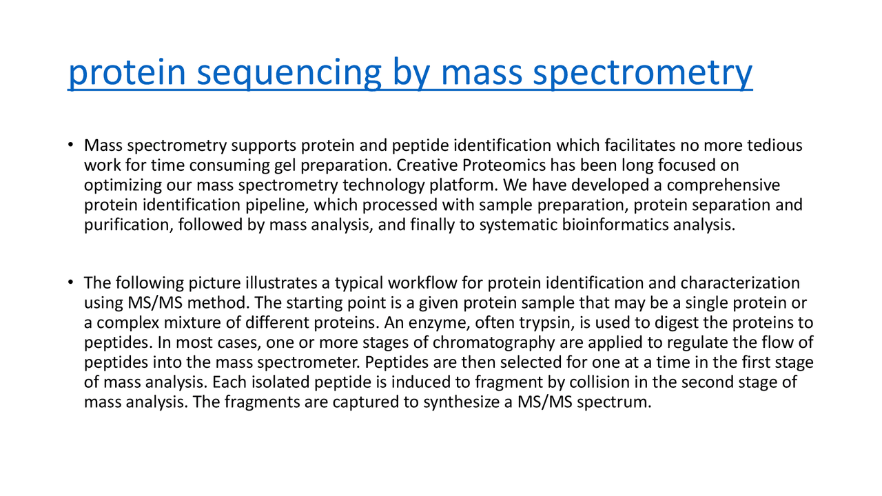 Protein sequencing by mass spectrometry - Docsity