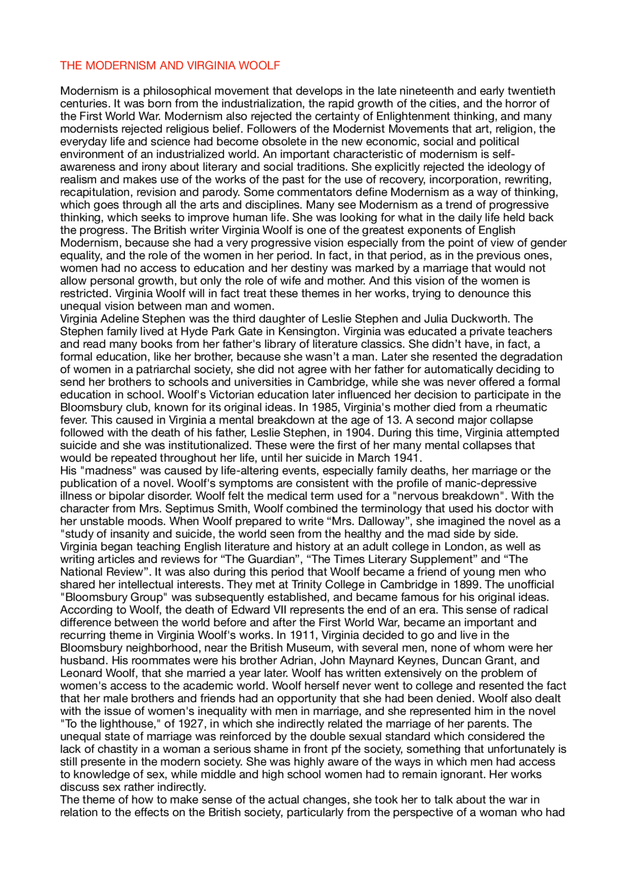 Essay Virginia Woolf Modernism Guide Progetti E Ricerche Di