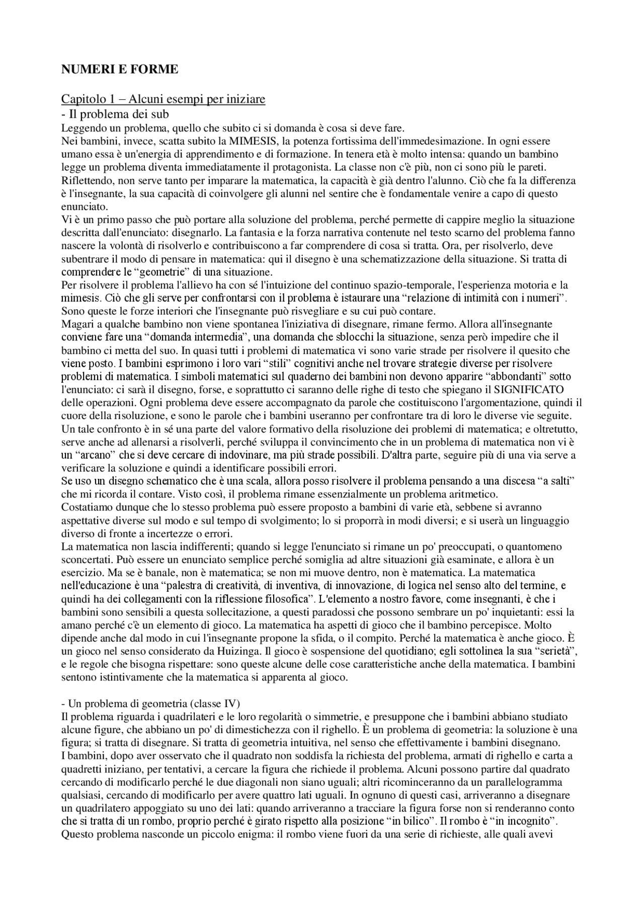 Numeri E Forme Esame Di Matematica E Didattica Della Matematica Docsity