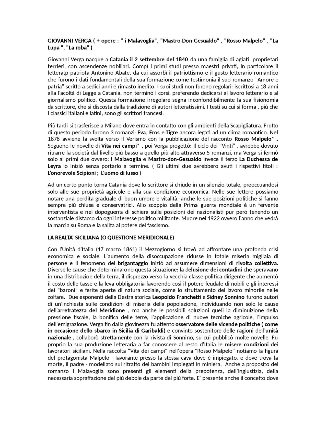 Riassunto Giovanni Verga Docsity