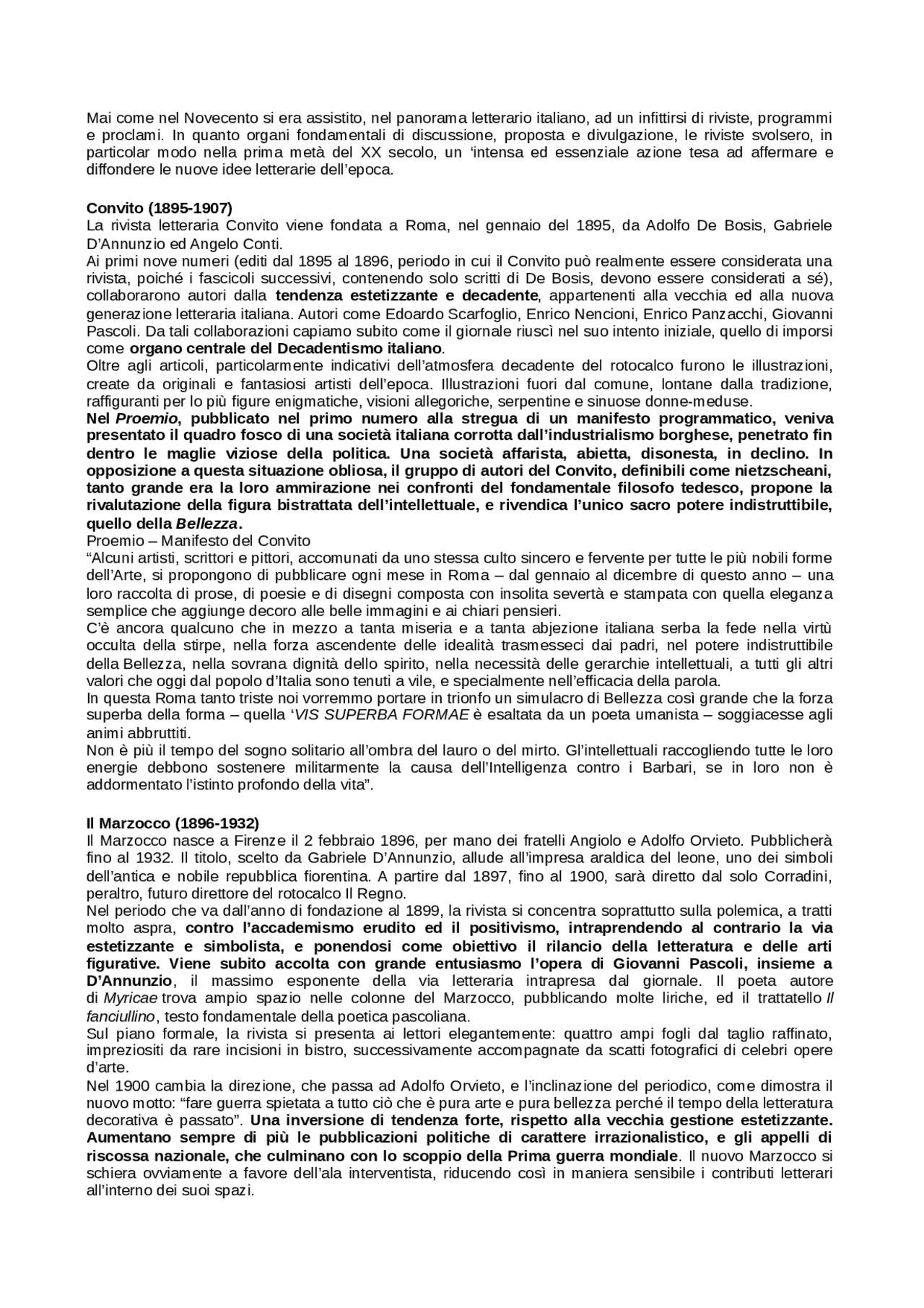 Le Riviste Letterarie Del Novecento Docsity