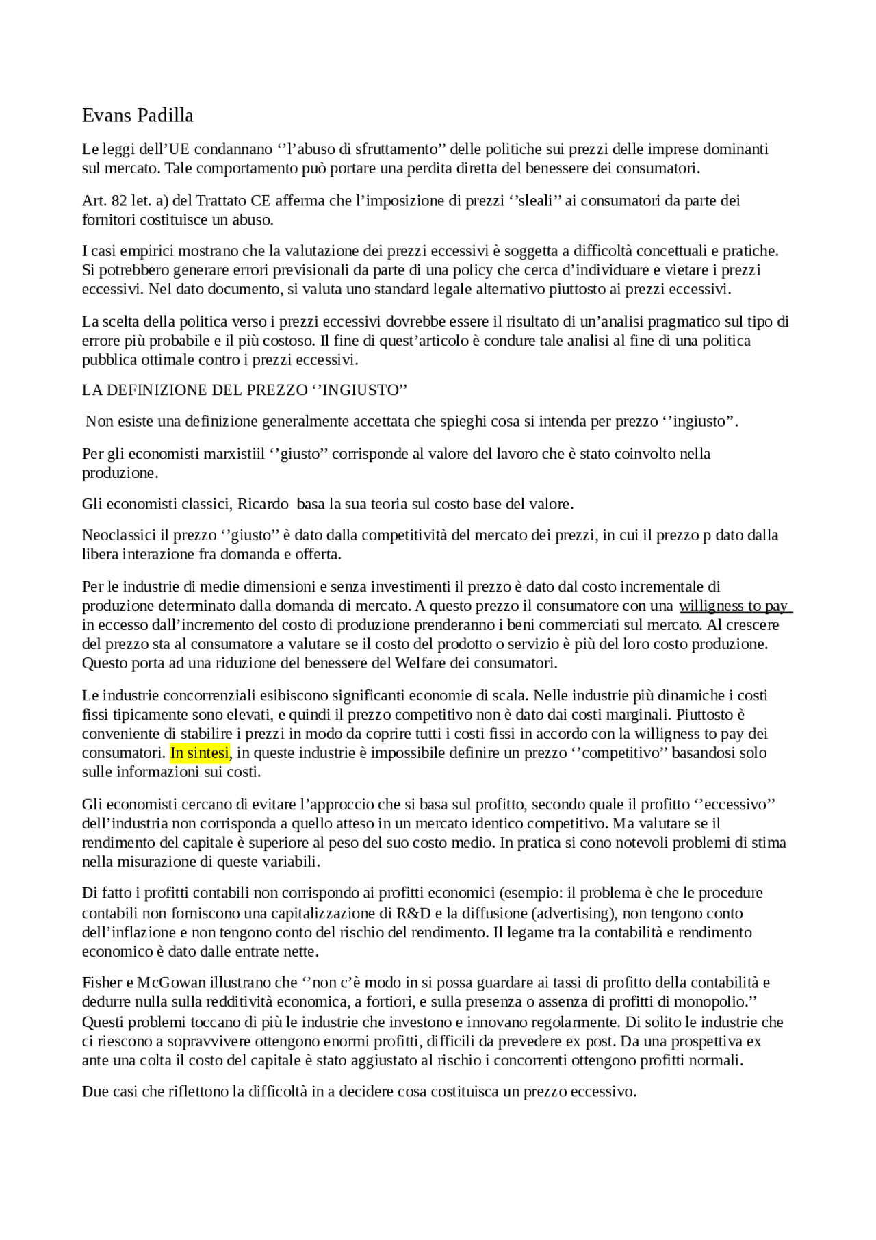 Paper Evans Padilla sulla concorrenza - Docsity