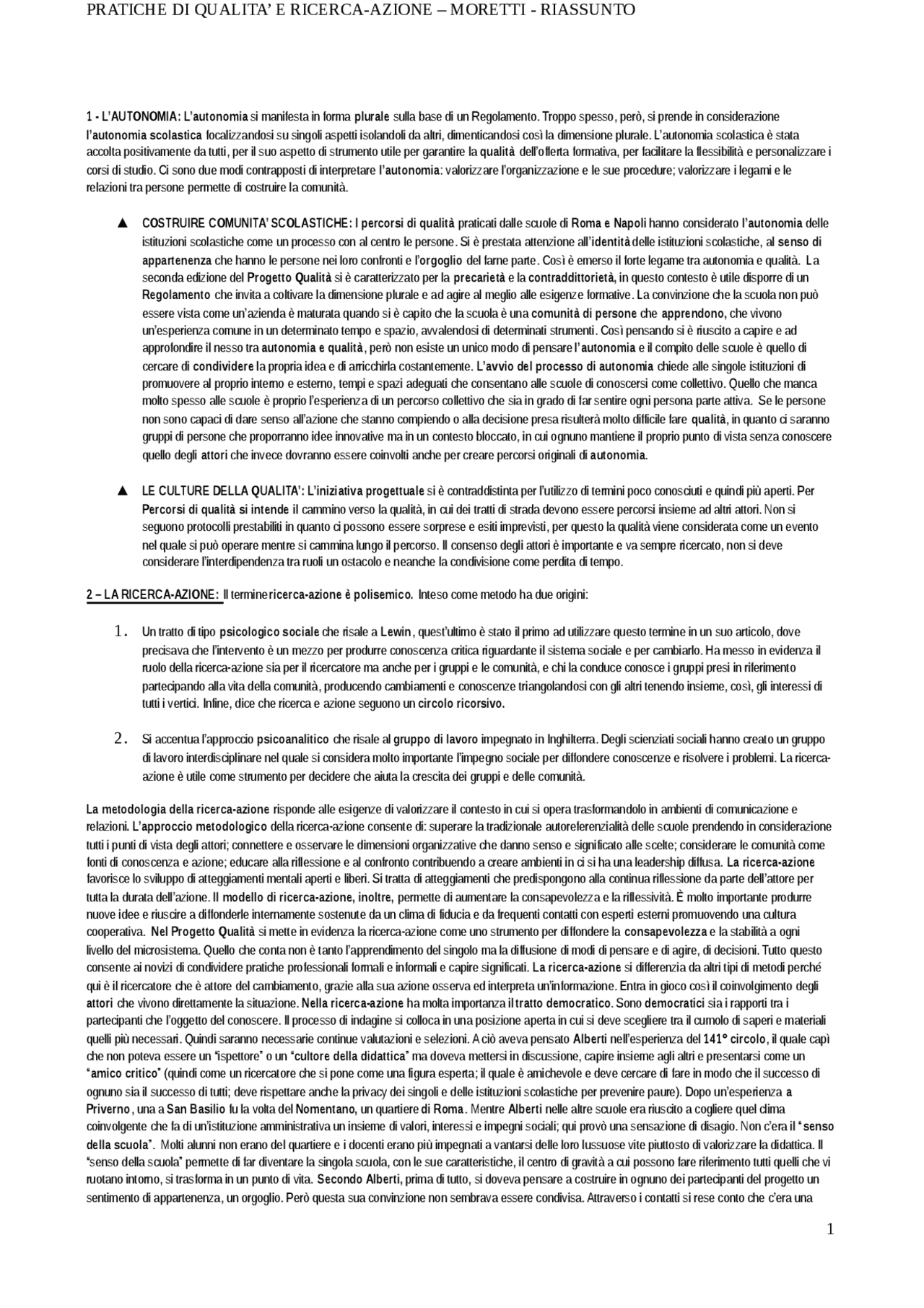 Pratiche Di Qualità E Ricerca Azione Docsity