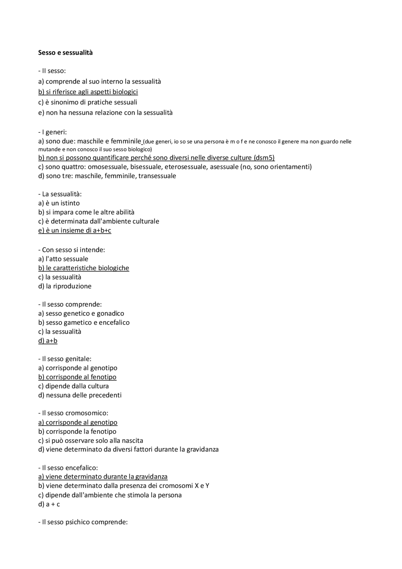 Domande Chiuse Risposte Psicologia Della Sessualità Docsity