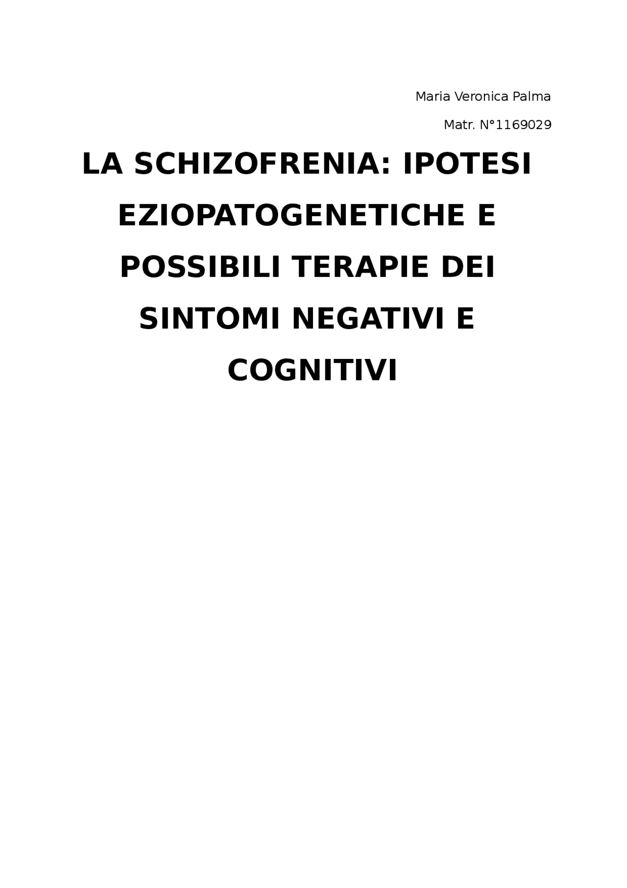 La Schizofrenia Ipotesi Eziopatogenetiche E Terapie Docsity
