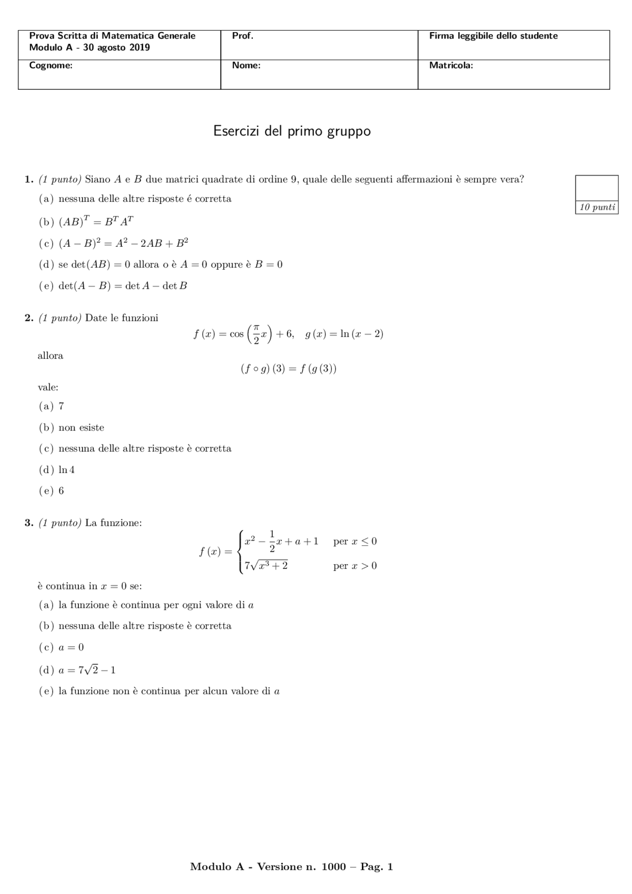 Matematica Generale Primo Anno Docsity