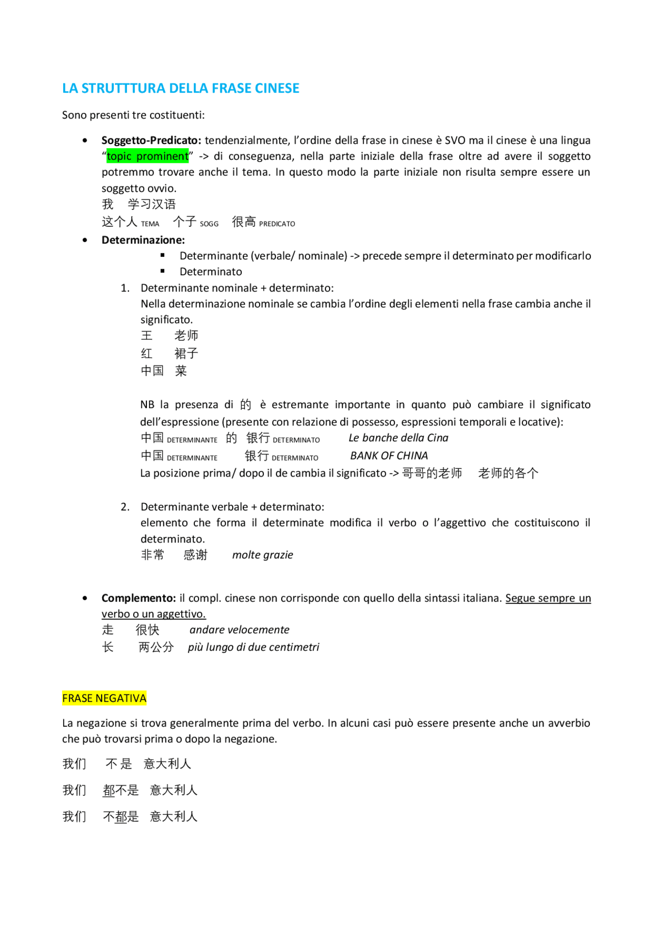 Morfosintassi Cinese Docsity