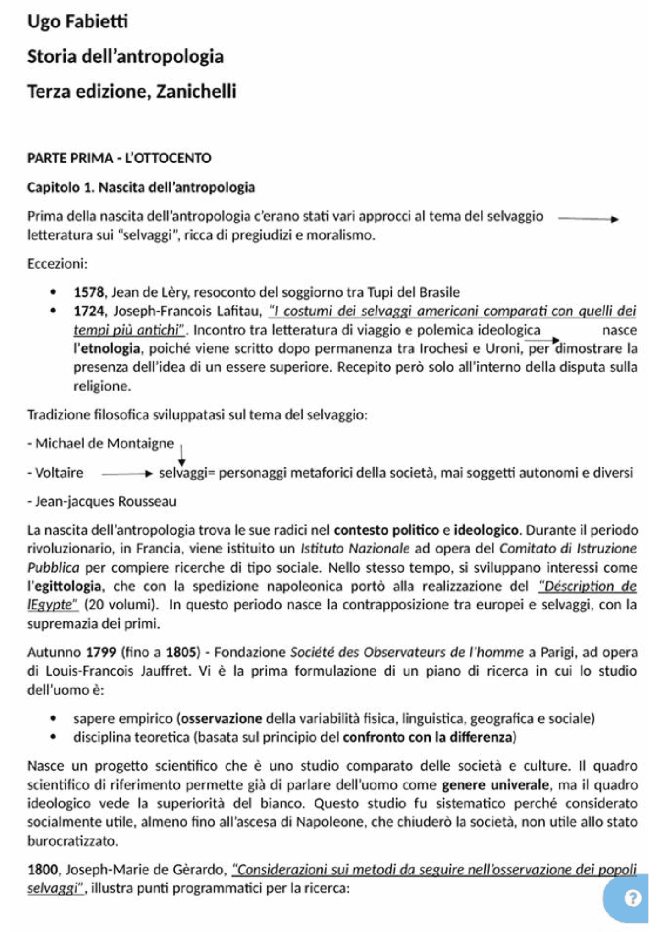 Storia Dellantropologia Ugo Fabietti Sintesi Del Corso Di