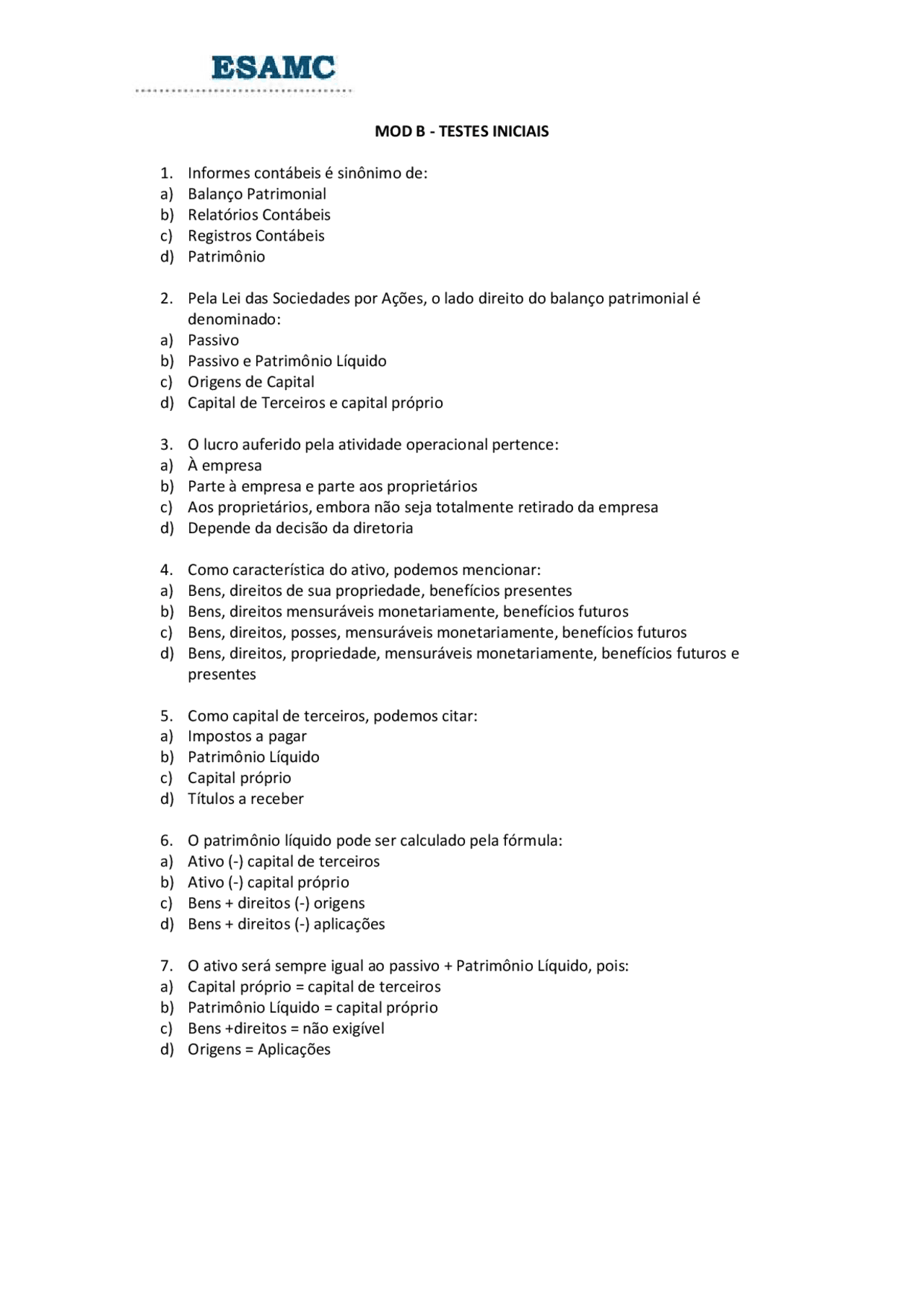 Exercícios Contabilidade Docsity