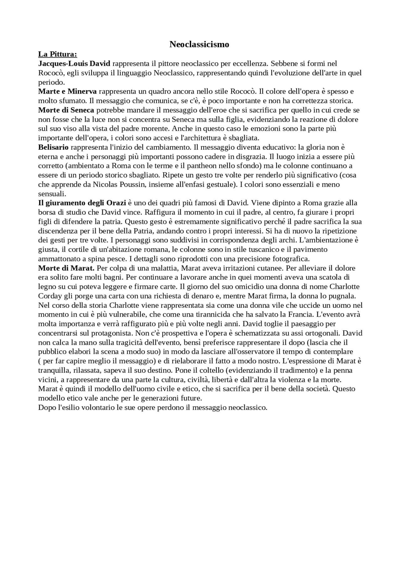 Riassunto Del Neoclassicismo Docsity