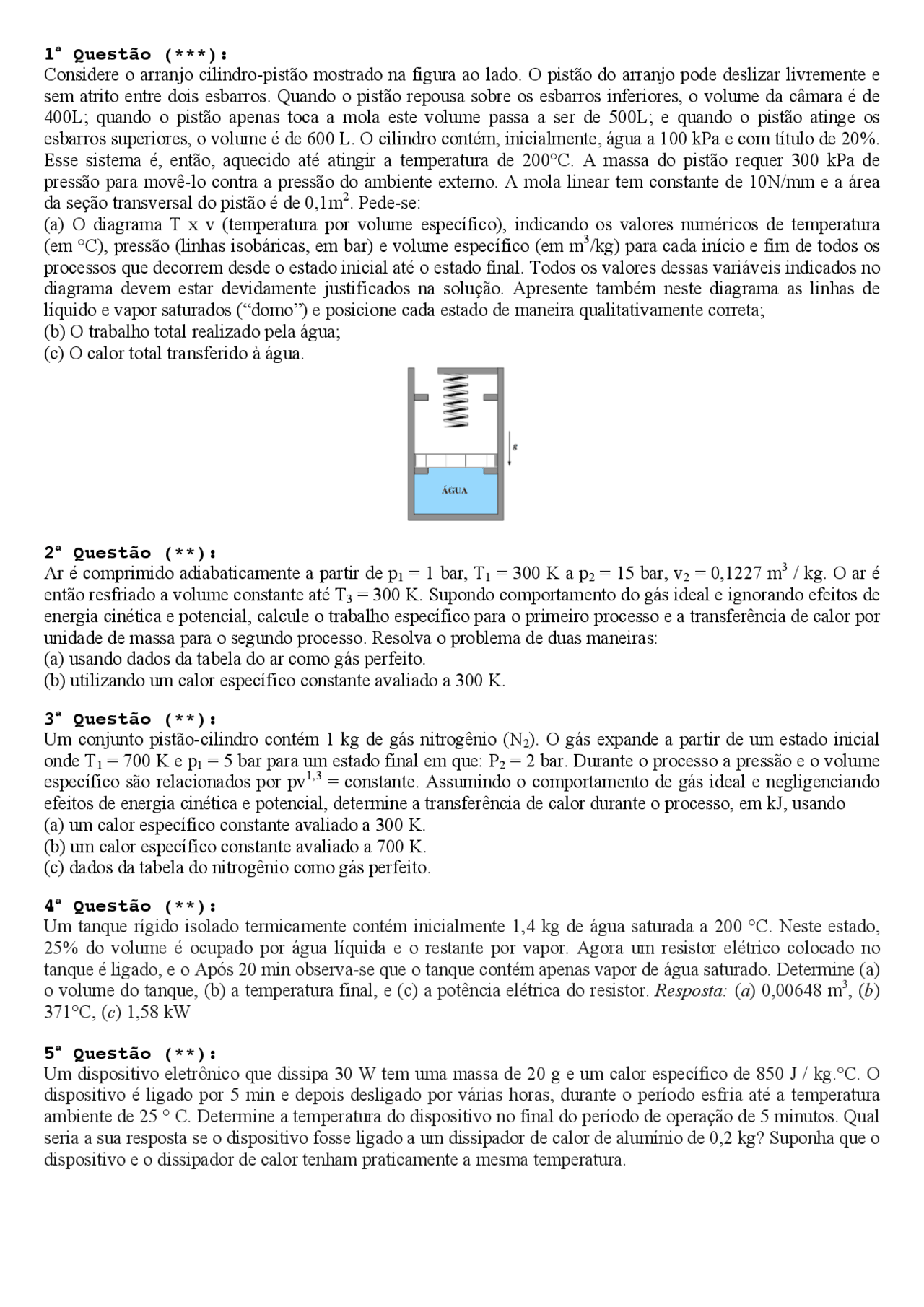 Exercícios De Preparação Sobre 1a Lei Da Termodinâmica Docsity