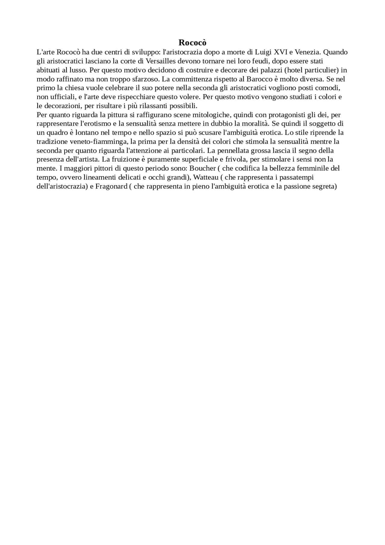Le Caratteristiche Del Rococò Docsity