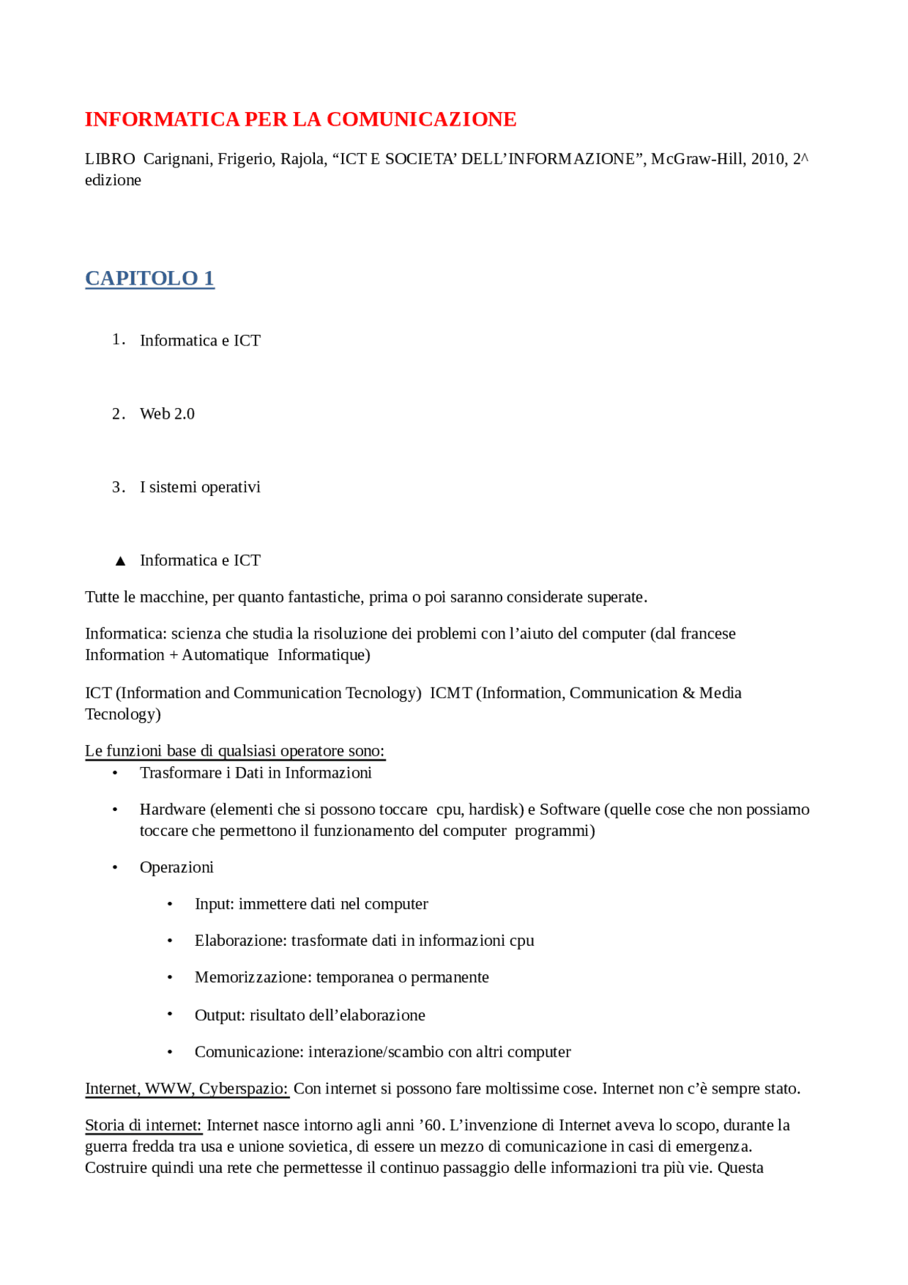 Riassunto Ict E Società Dellinformazione Docsity