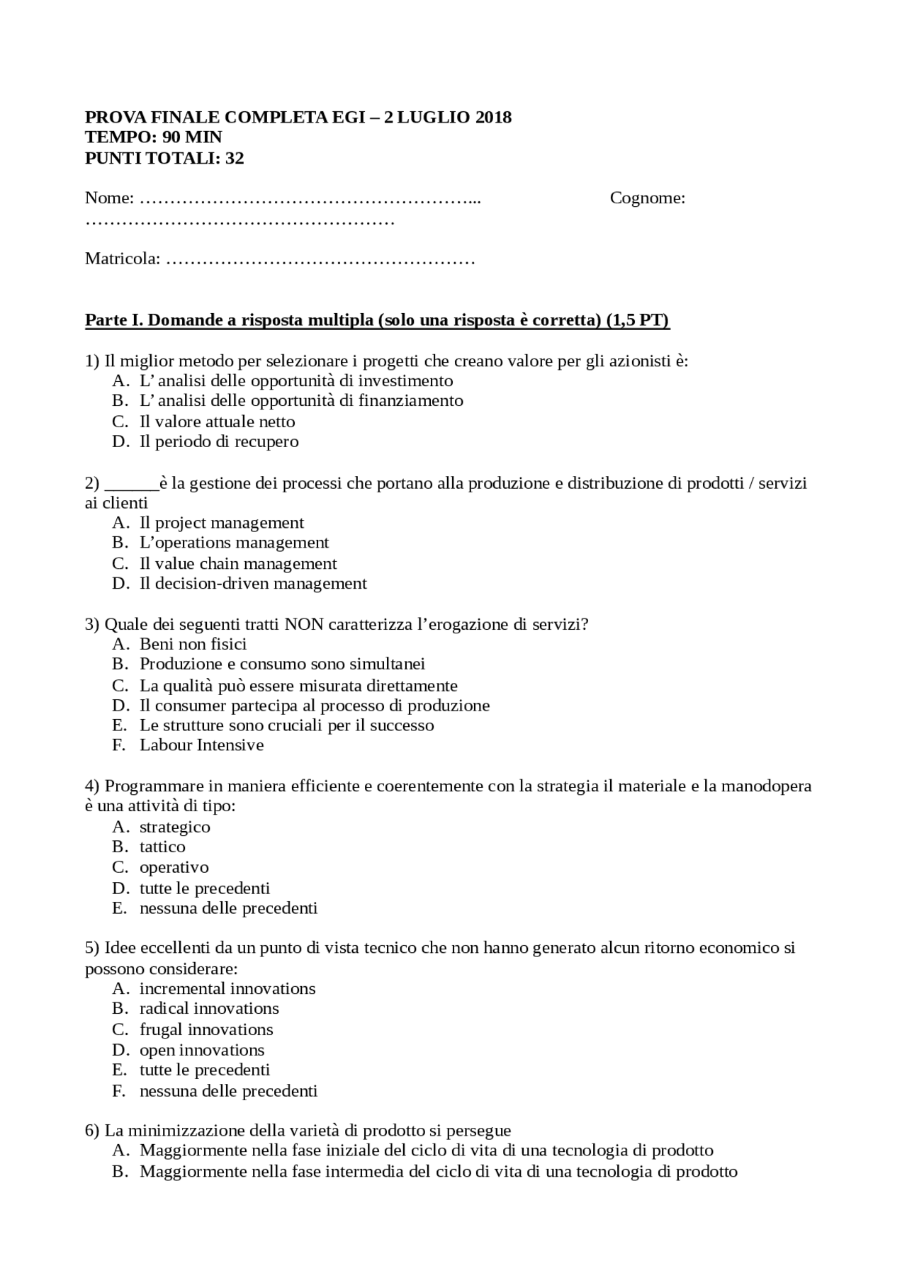 Esame Economia E Gestione Delle Imprese Prove Desame Di Economia E