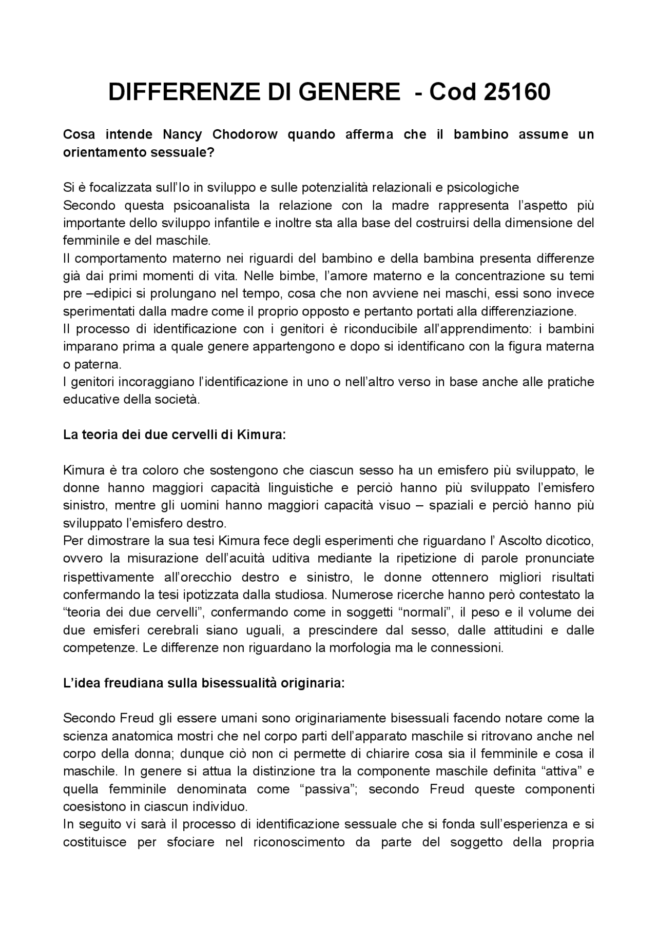 Psicologia Delle Differenze Di Genere Appunti Di Psicologia Delle