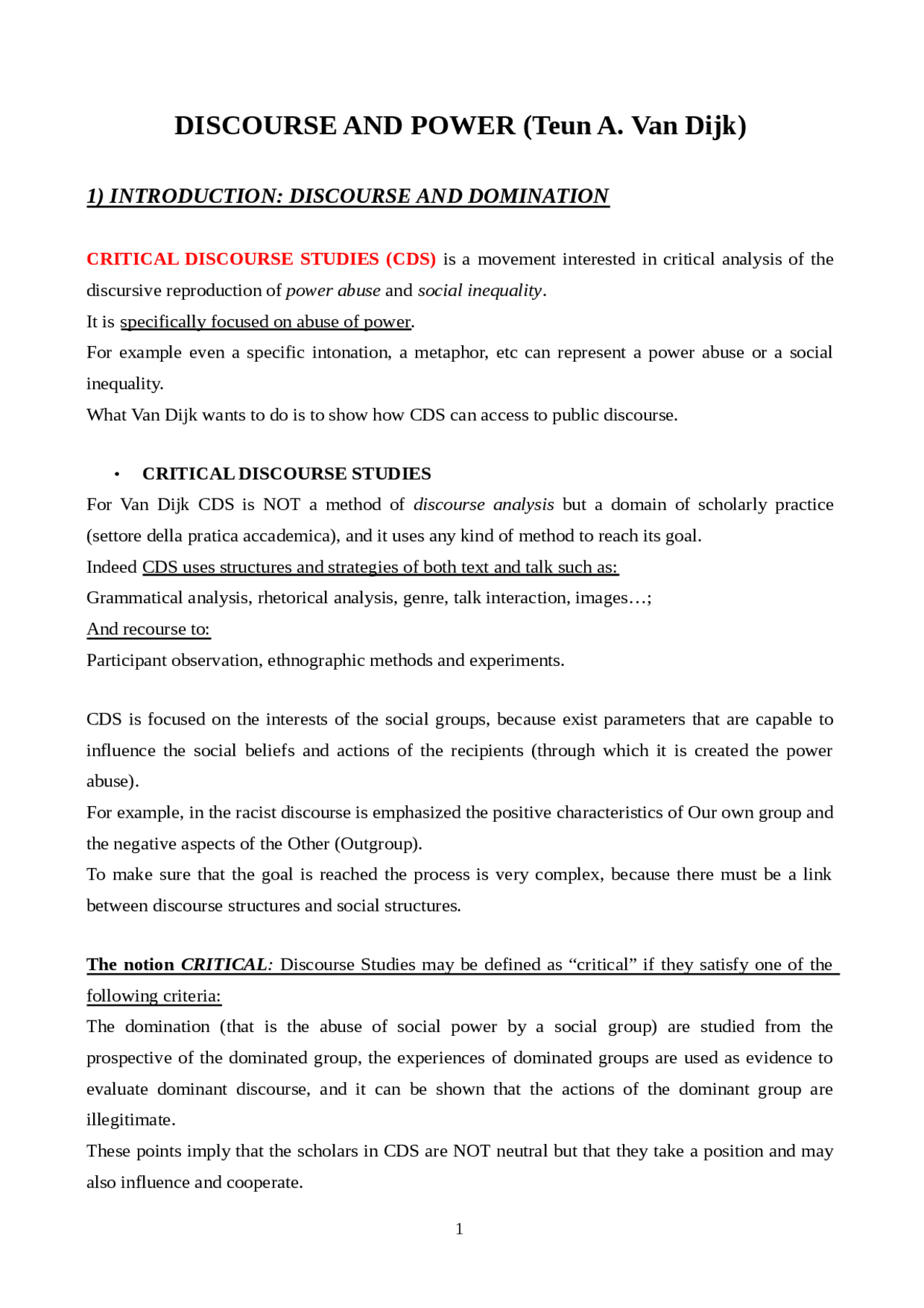 Discourse and Power (Teun A. Van Dijk) - Docsity