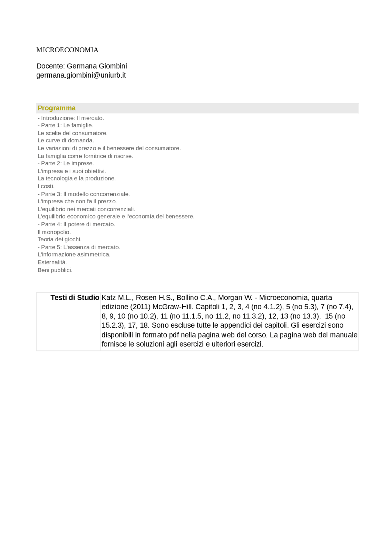 Programma Di Microeconomia Docsity
