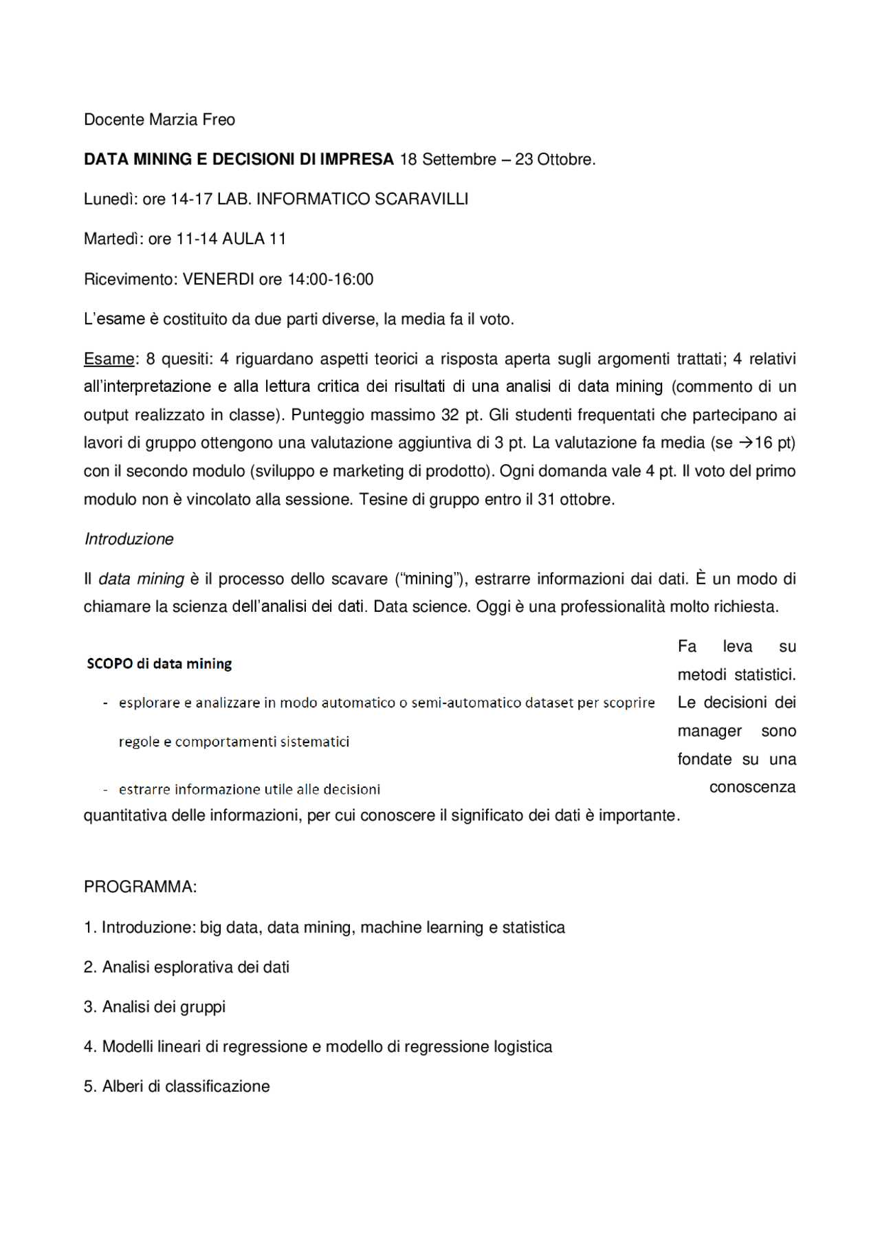 Dispensa Data Mining Marzia Freo Docsity