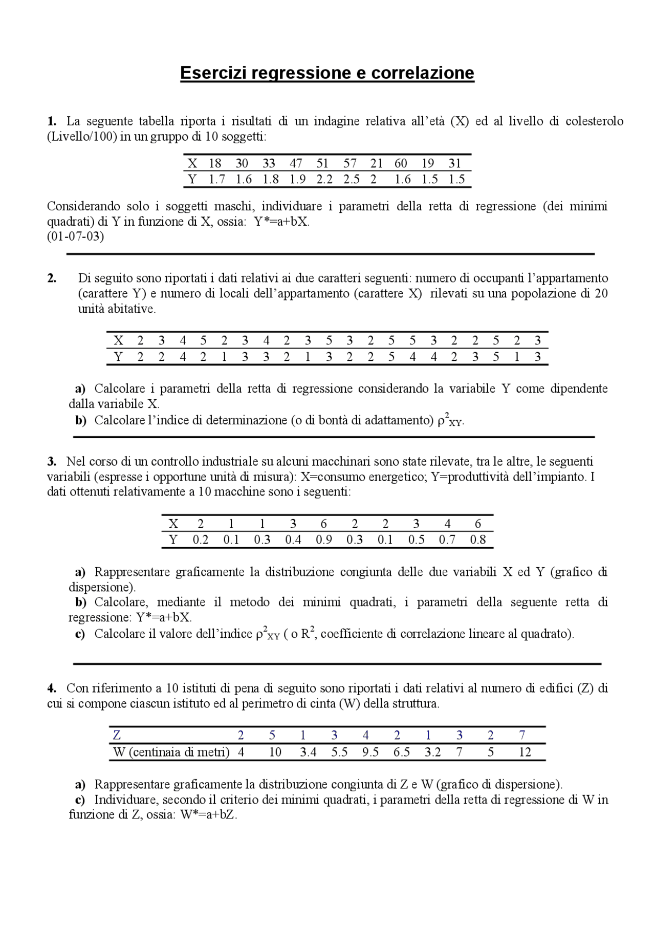 Esercizi correlazione e regressione per Statistica con la Zanarotti | Esercizi di Relazioni ...