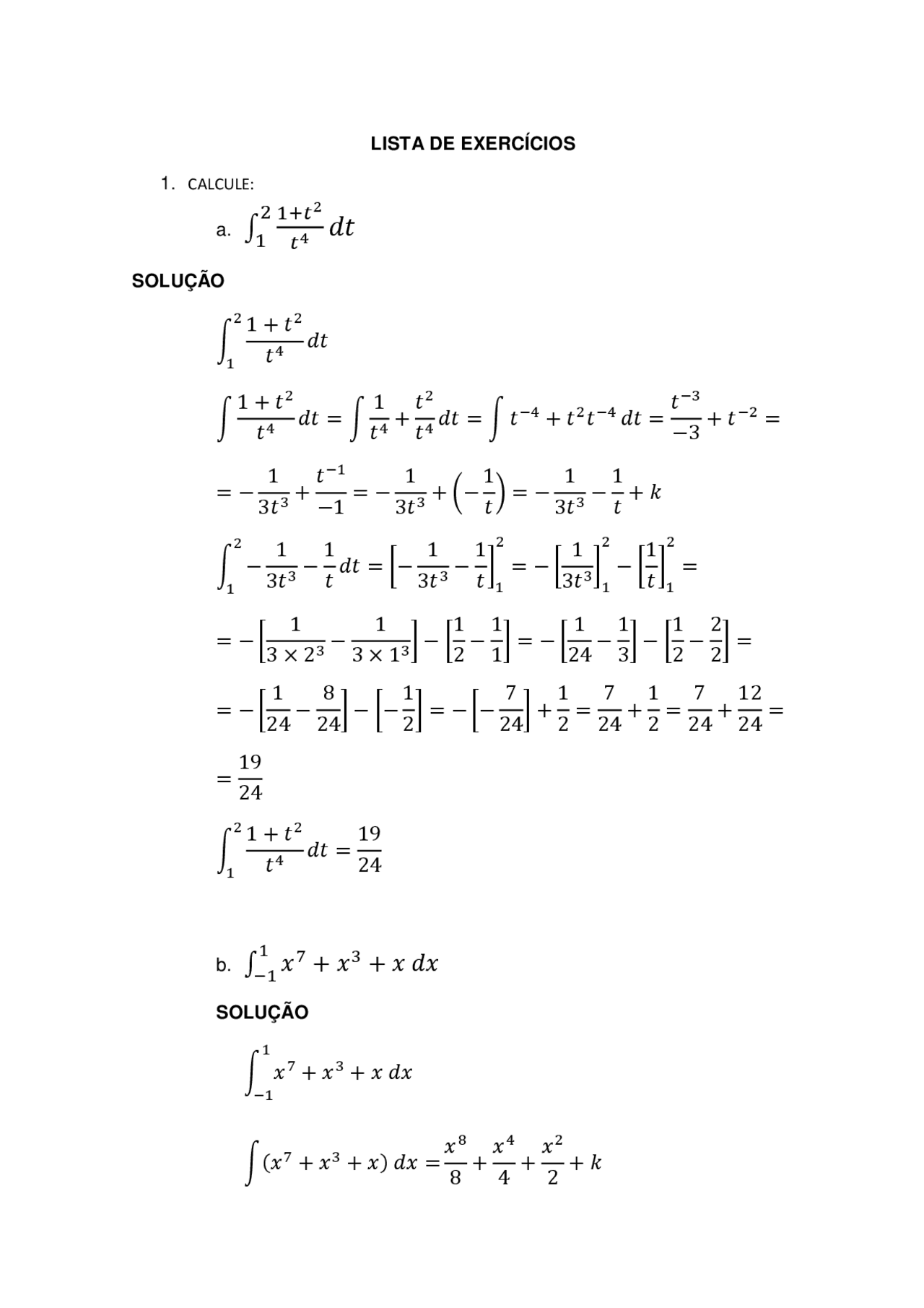 CALCULO 1 - LISTA DE EXERCÍCIO RESOLVIDA - Docsity