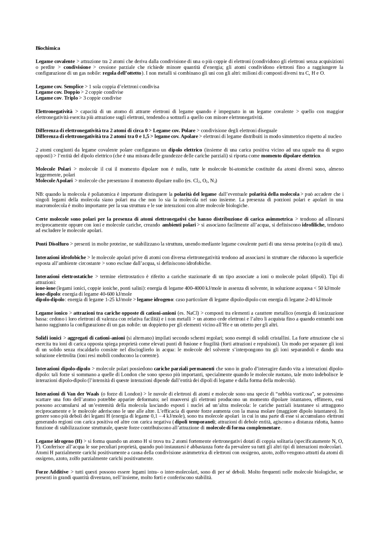Biochimica Riassunto Slide Docsity
