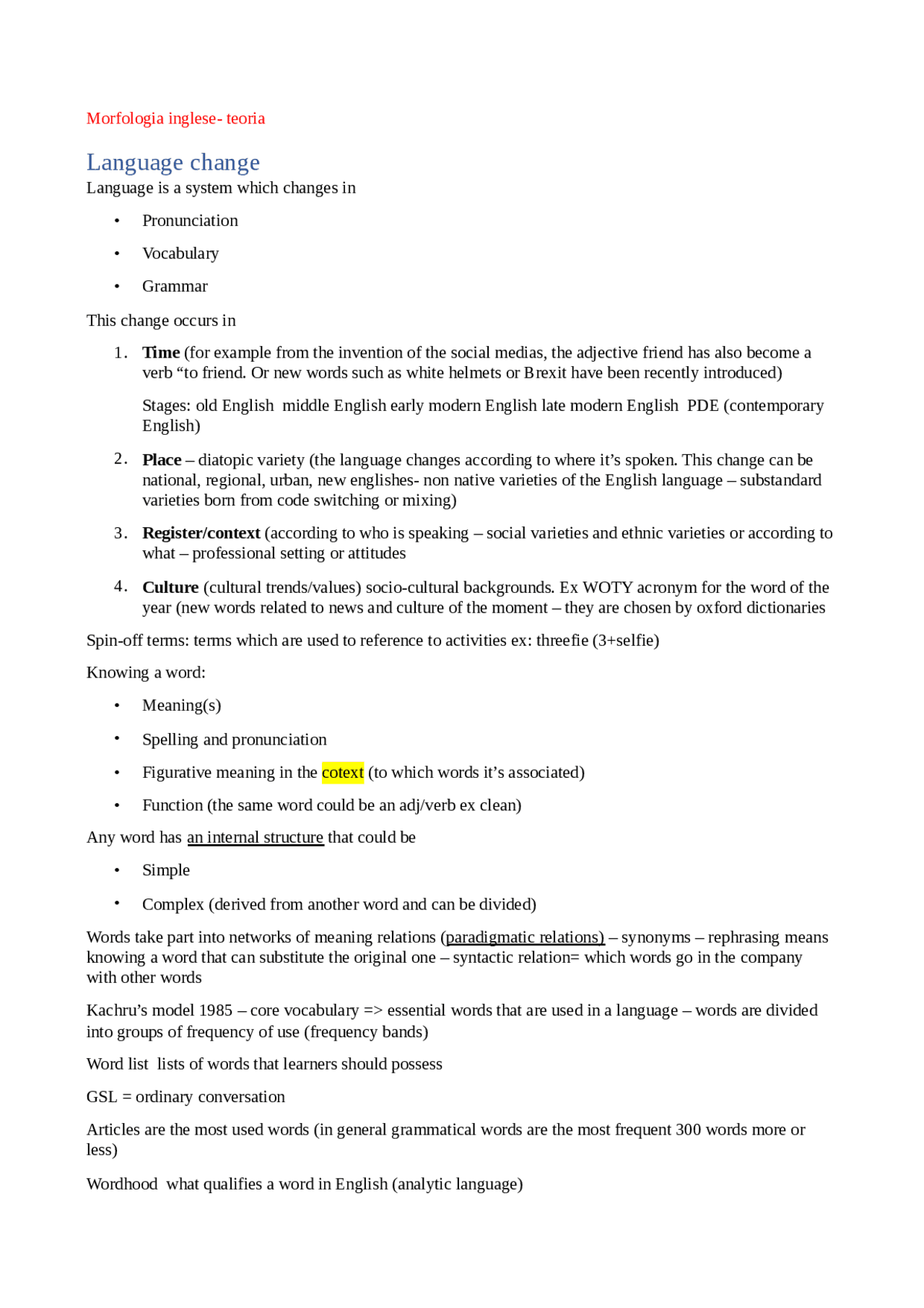 Morphology Notes English Docsity