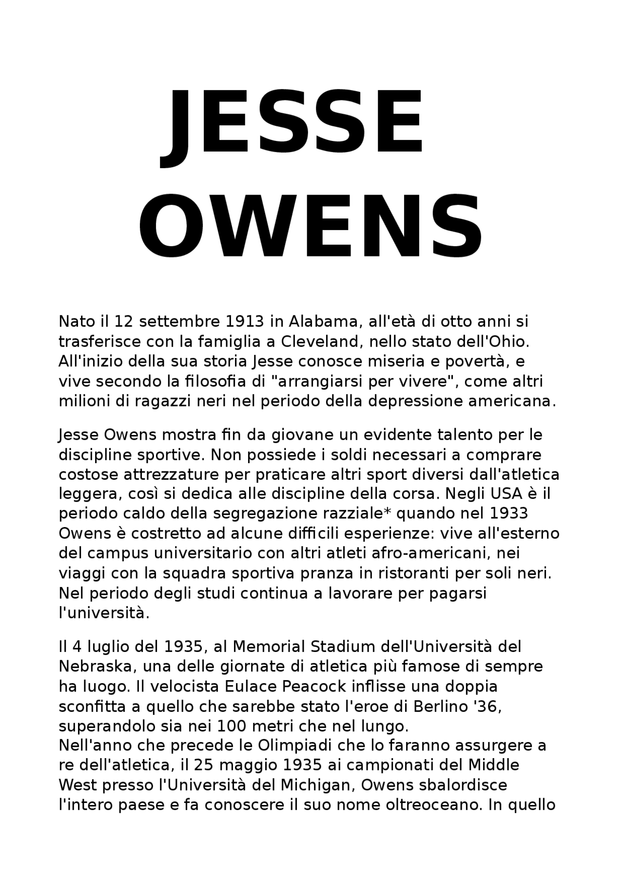 Jesse Owens, lunghista e velocista statunitense - Docsity