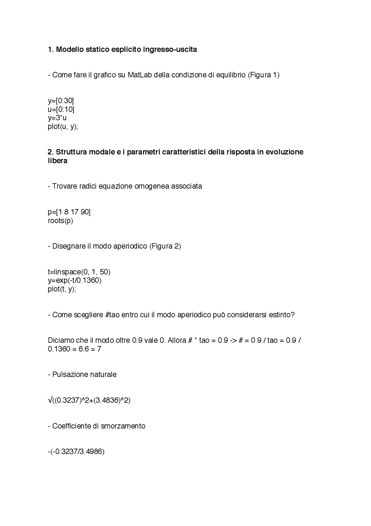 Fondamenti Di Sistemi Dinamici Passaggi Matlab Esercizi Di Sistemi