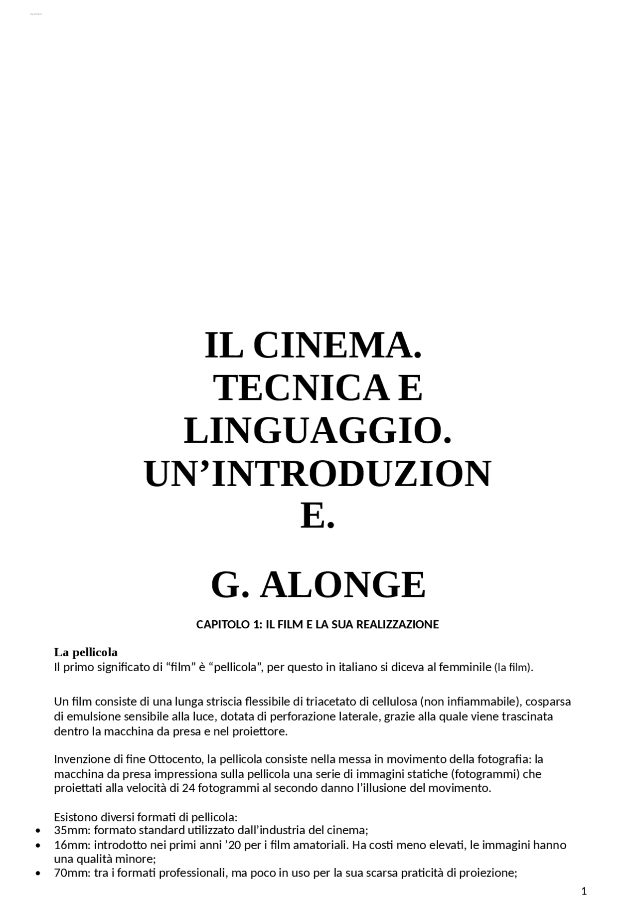 Il Cinema Tecnica E Linguaggio Unintroduzione Alonge Docsity