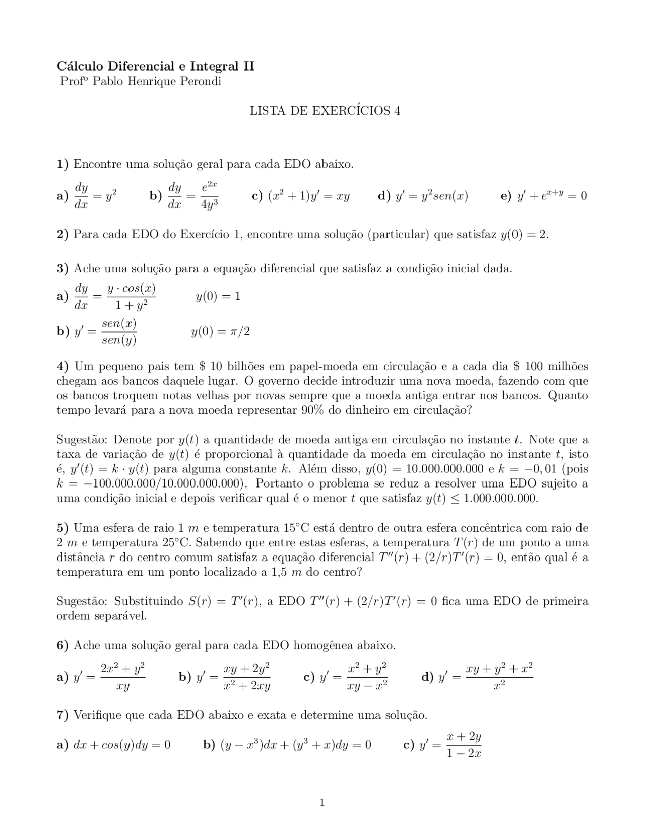 Lista 4 - EDO's de primeira ordem.pdf - Docsity