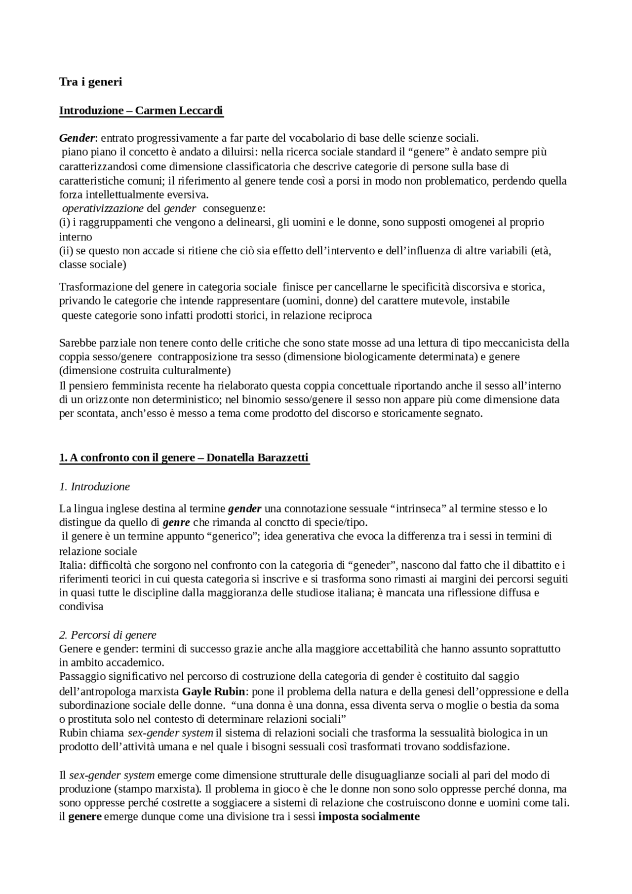 Riassunto Capitoli Dispari Tra I Generi Docsity