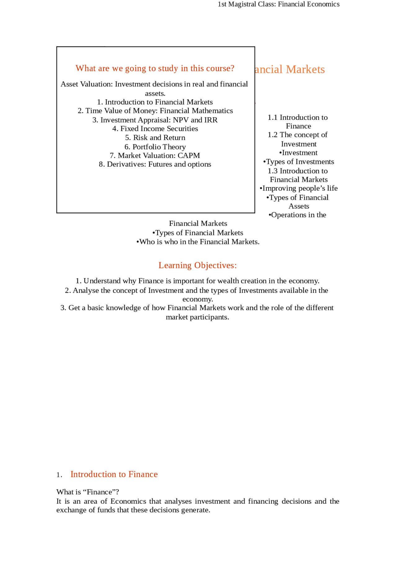 Introduction To Financial Markets Docsity
