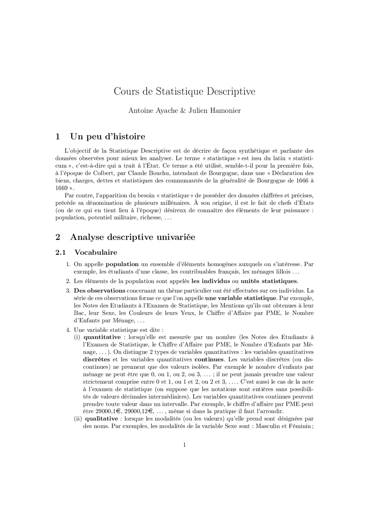 Cours De Statistique Descriptive Docsity