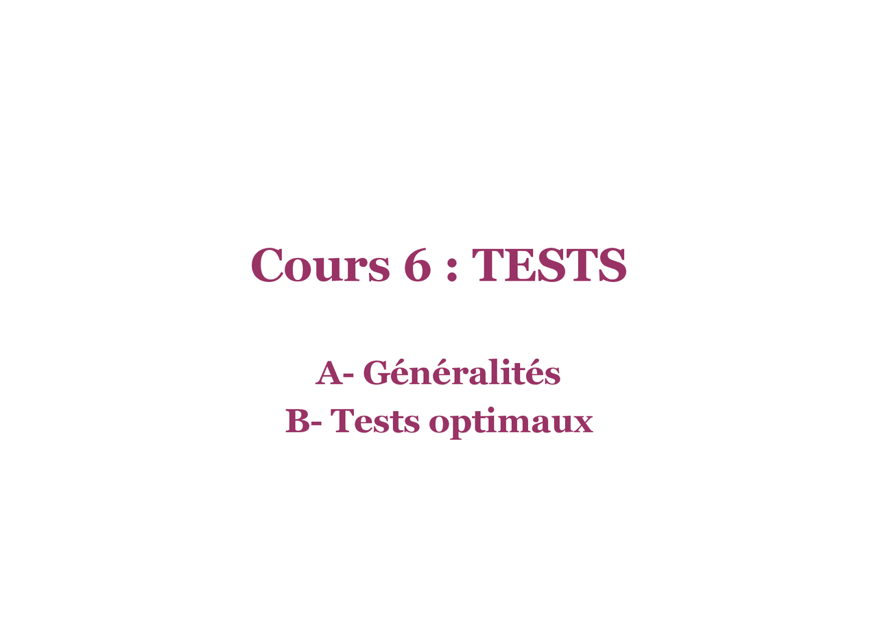 Cours 6: TESTS - Généralités, Tests optimaux - Docsity