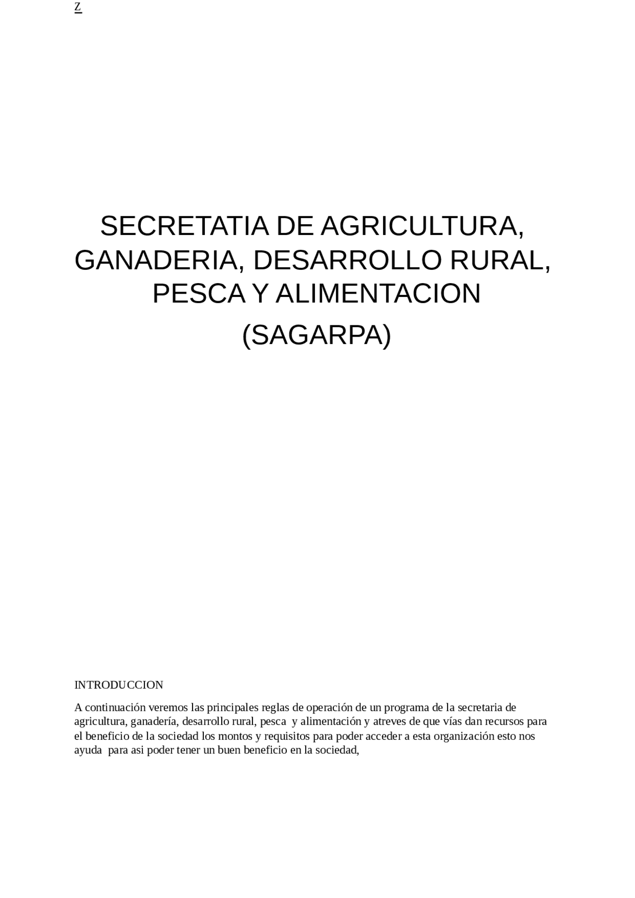 Introducción a la sagarpa - Docsity