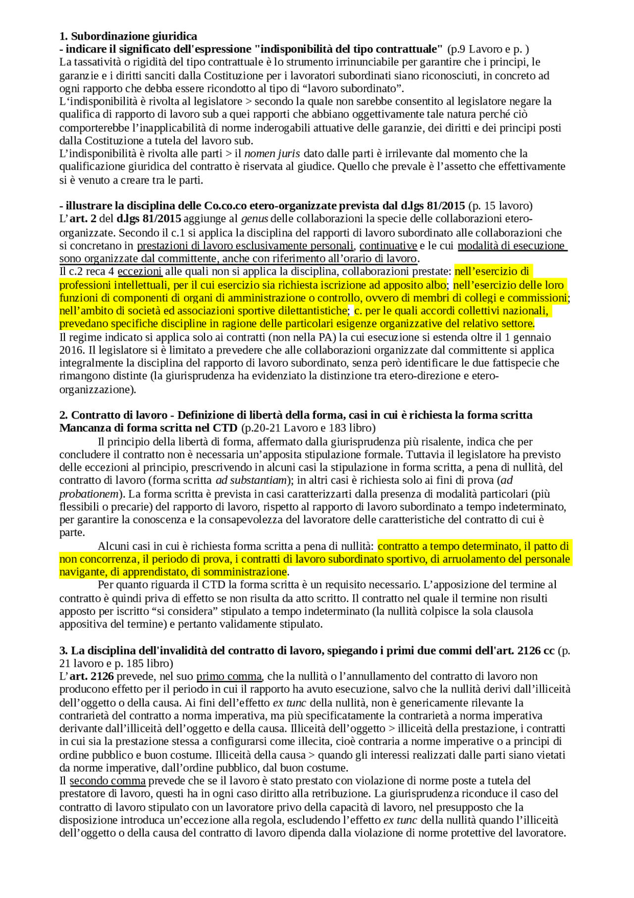 Domande E Risposte Per Diritto Del Lavoro Esercizi Di Diritto Del