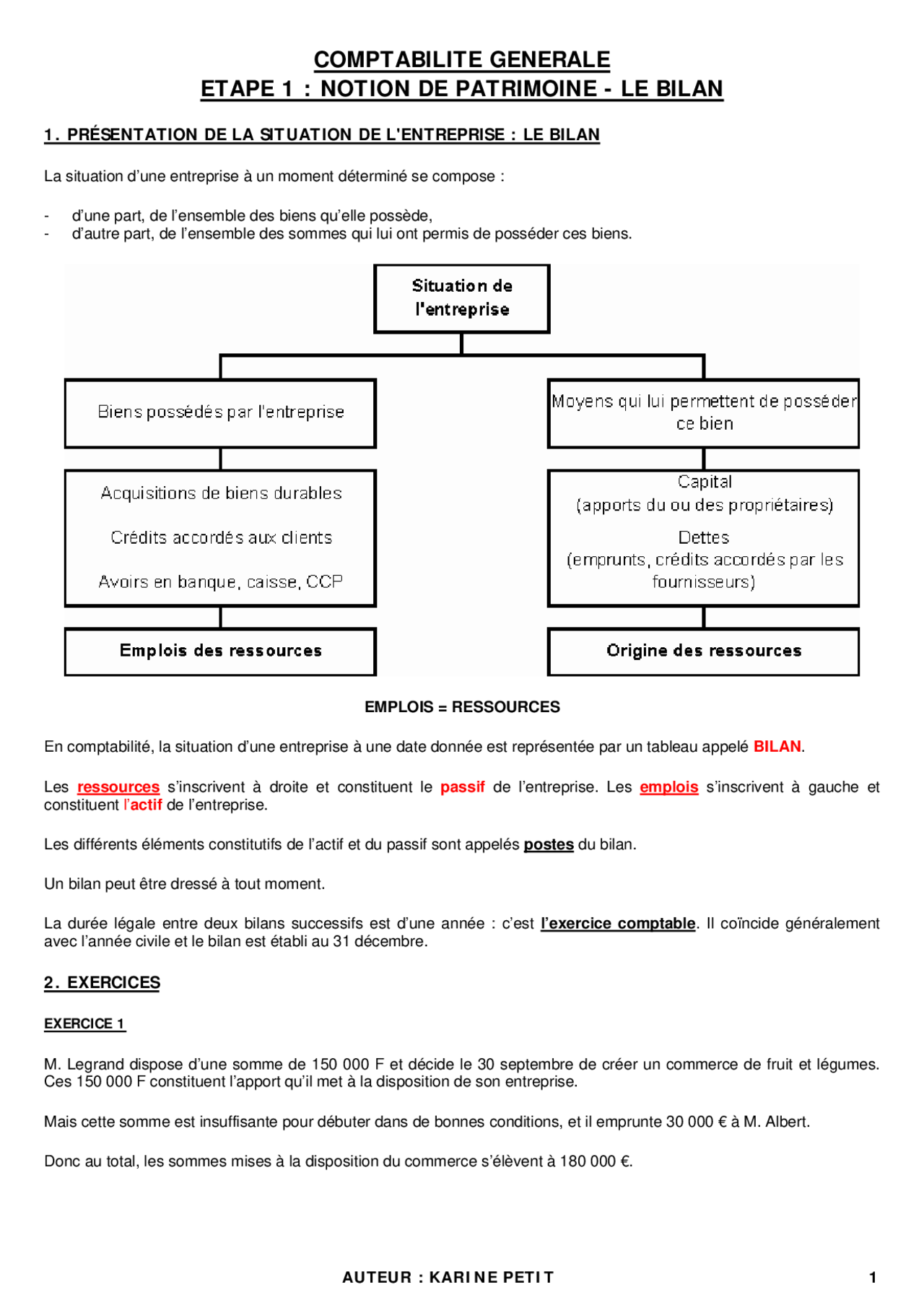 Comptabilité Générale Etape 1 Notion De Patrimoine Le Bilan Docsity
