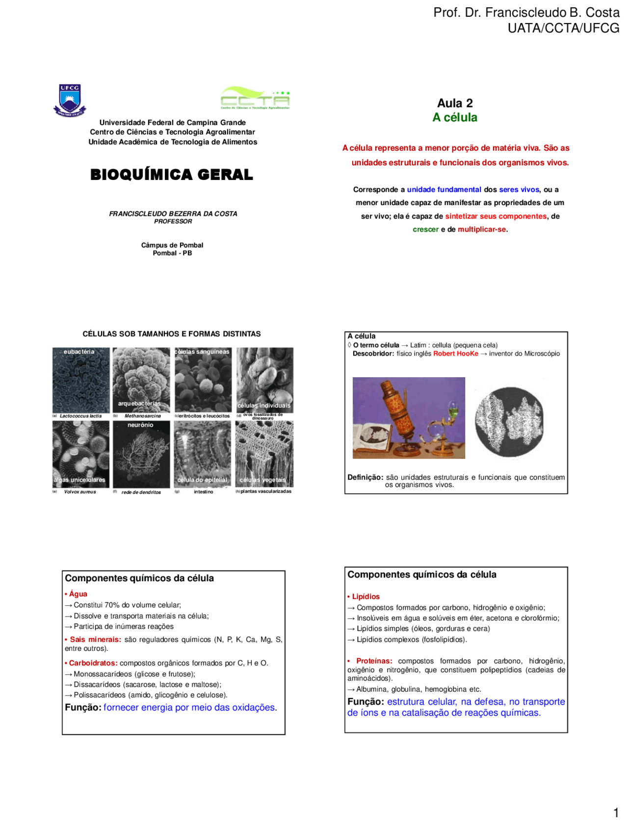 Aula 2 A Célula Bioquímica Docsity